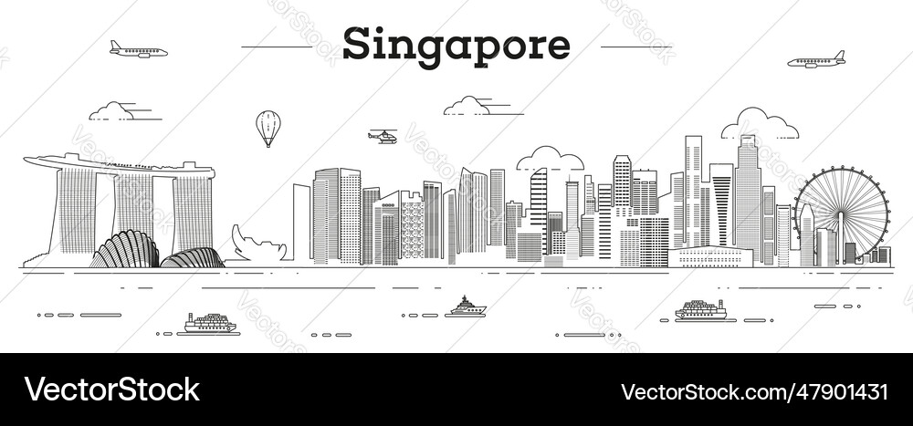 Singapore skyline line art Royalty Free Vector Image