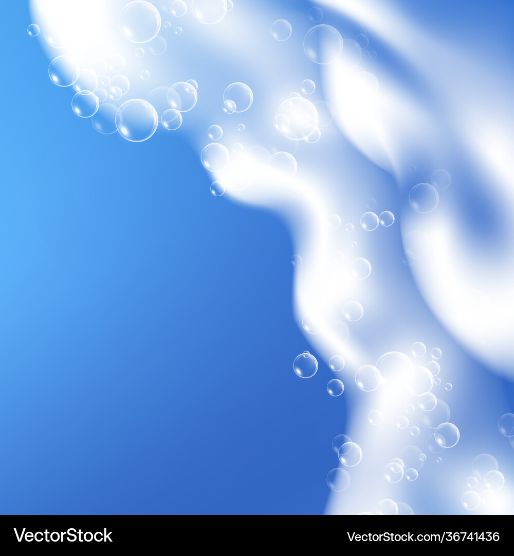 Beautiful blue background with realistic soap foam