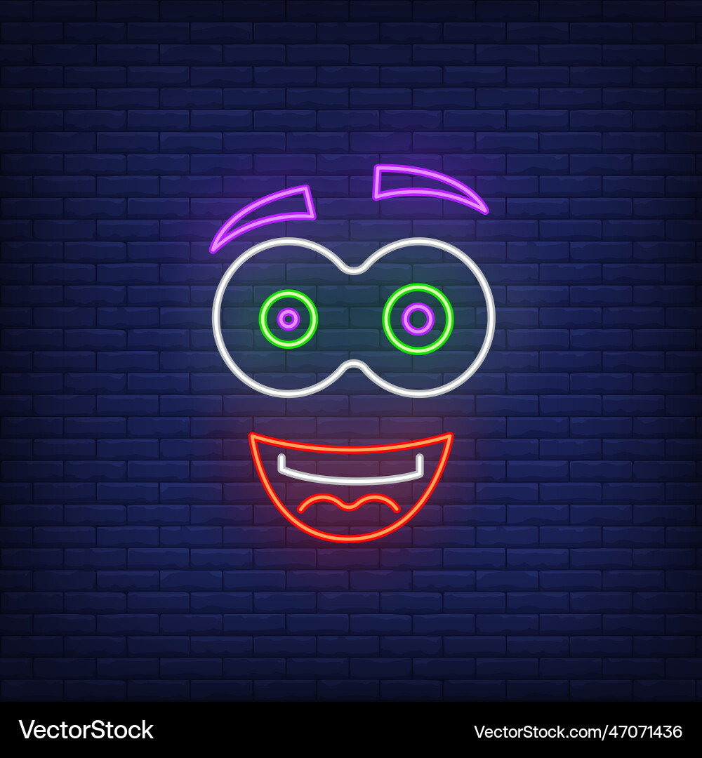 Cheerful emoticon neon sign Royalty Free Vector Image