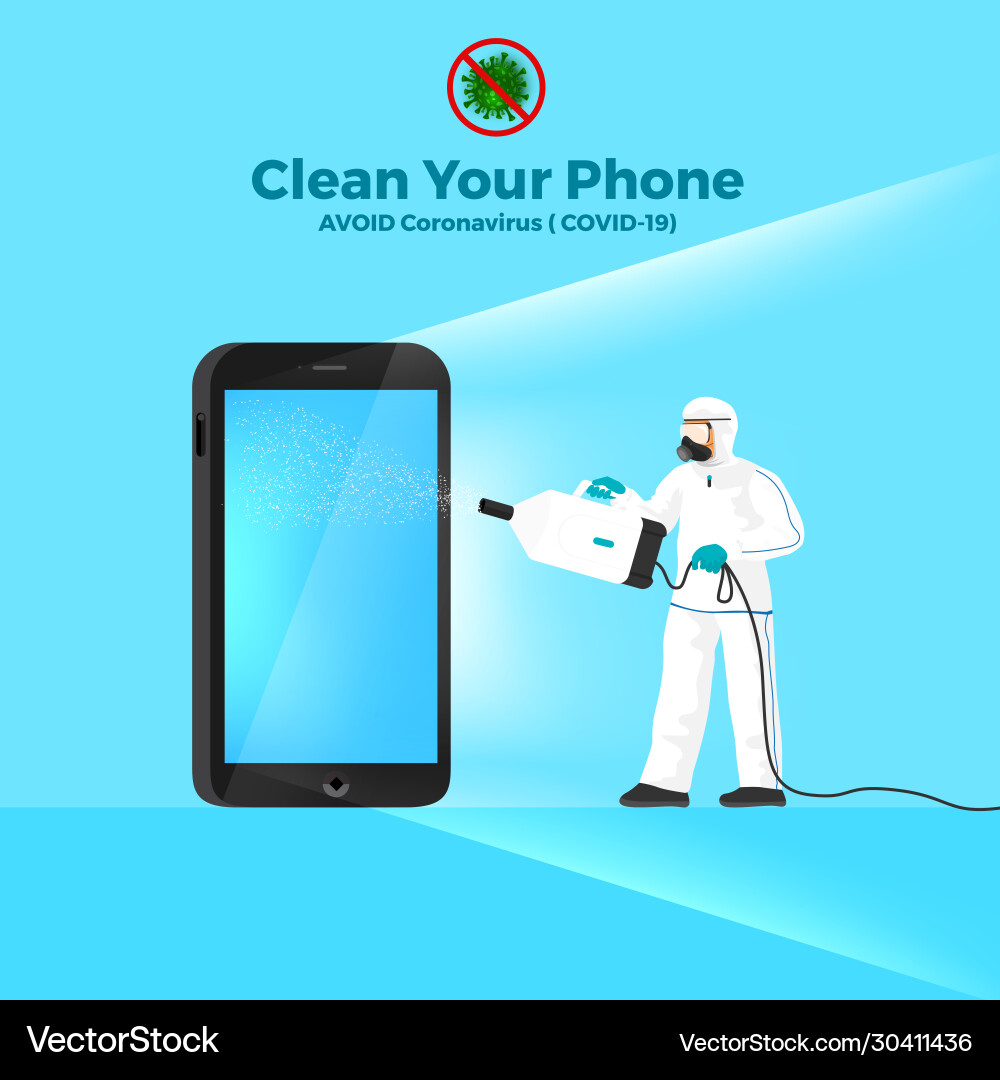 Clean your phone avoid covid-19 Royalty Free Vector Image