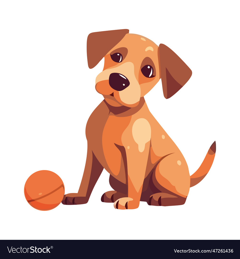Cute puppy sitting with toy ball smiling Vector Image