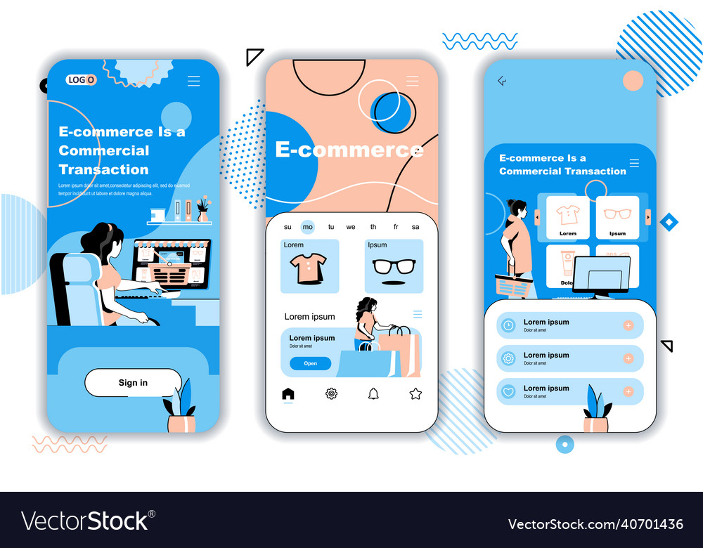 E-commerce concept onboarding screens for mobile Vector Image