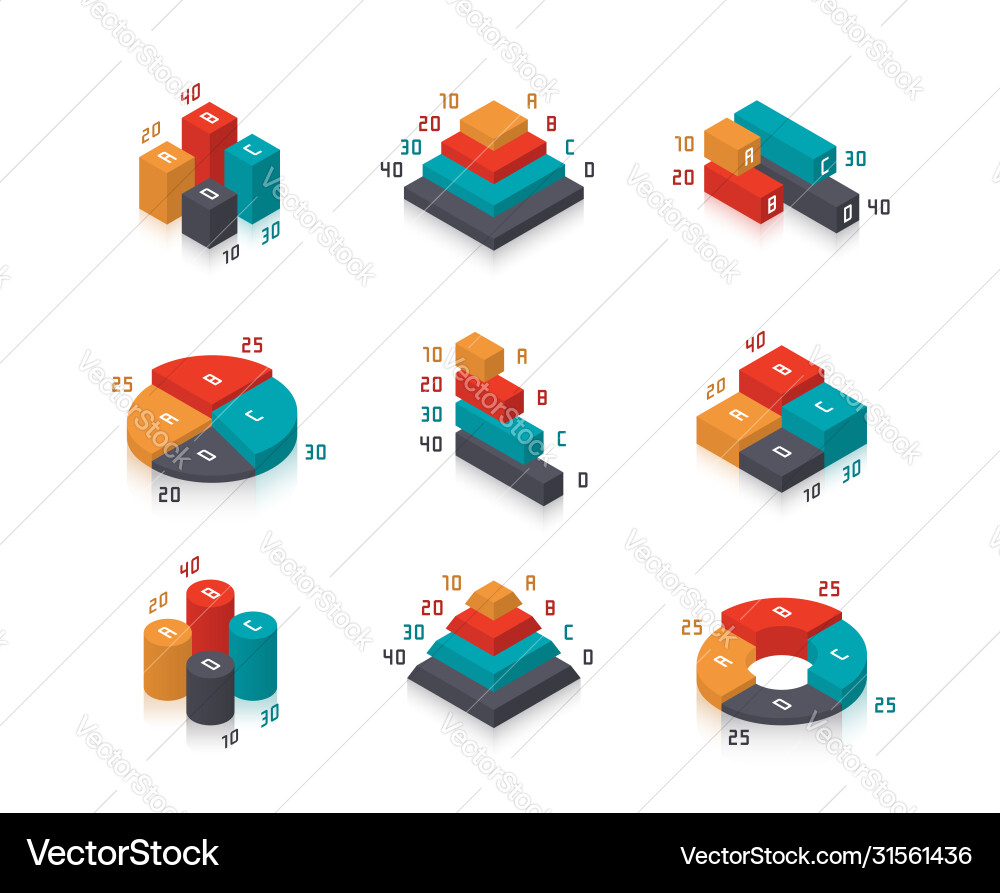 Isometric diagrams and charts for infographics Vector Image