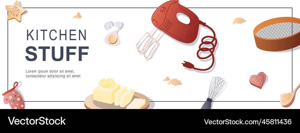 Kitchen stuff horizontal web banner Royalty Free Vector
