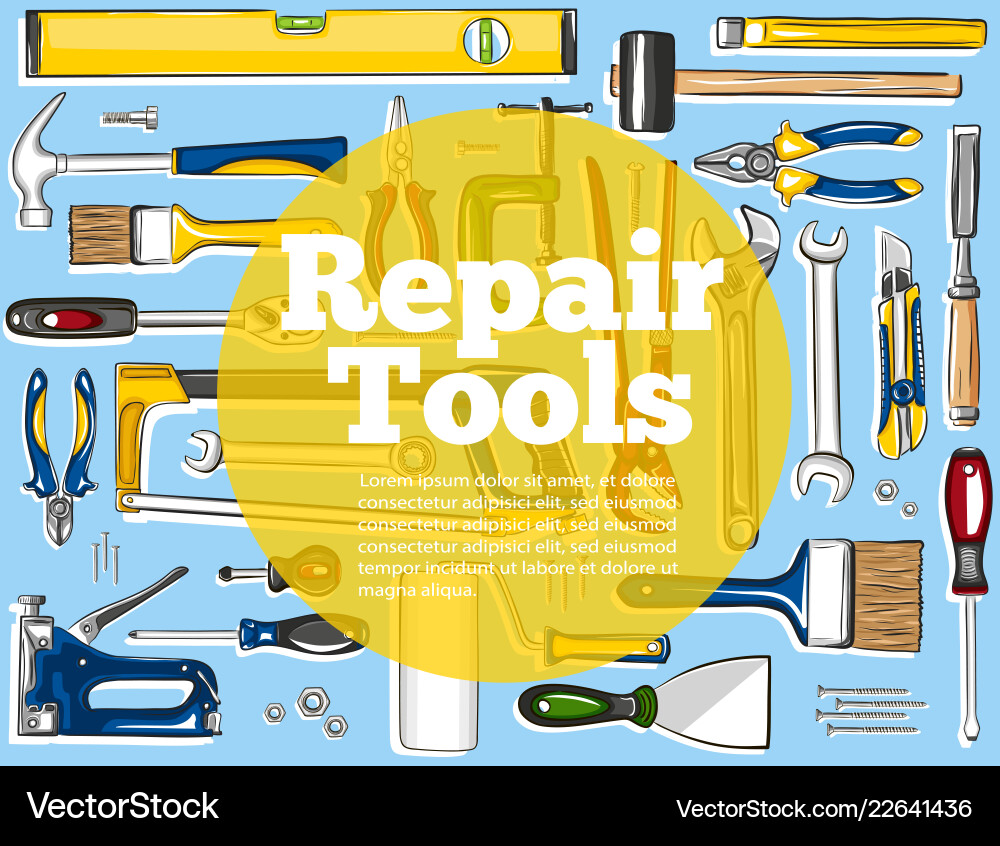 Repair tools banner in hand drawn style Royalty Free Vector