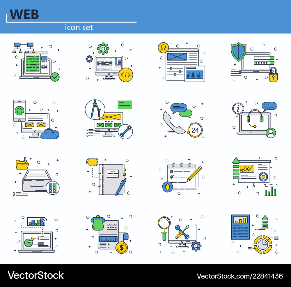 Set of web development and office icons Royalty Free Vector