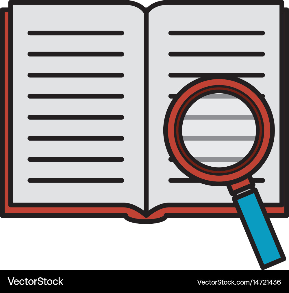 Text book with magnifying glass isolated icon Vector Image