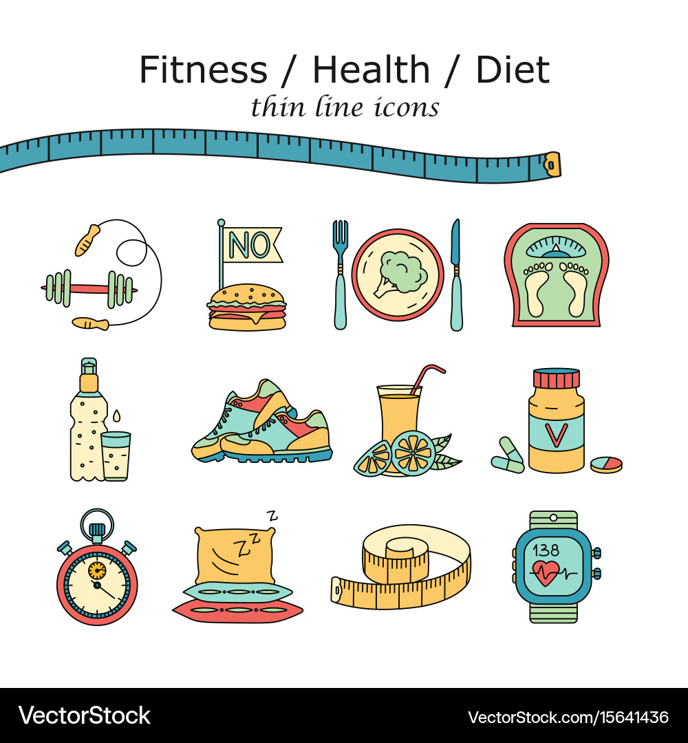 Weight loss diet icons set Royalty Free Vector Image