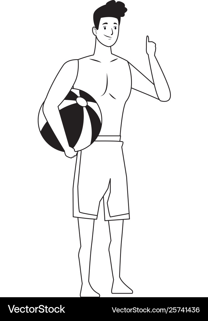 Young man in summer time cartoon black Royalty Free Vector