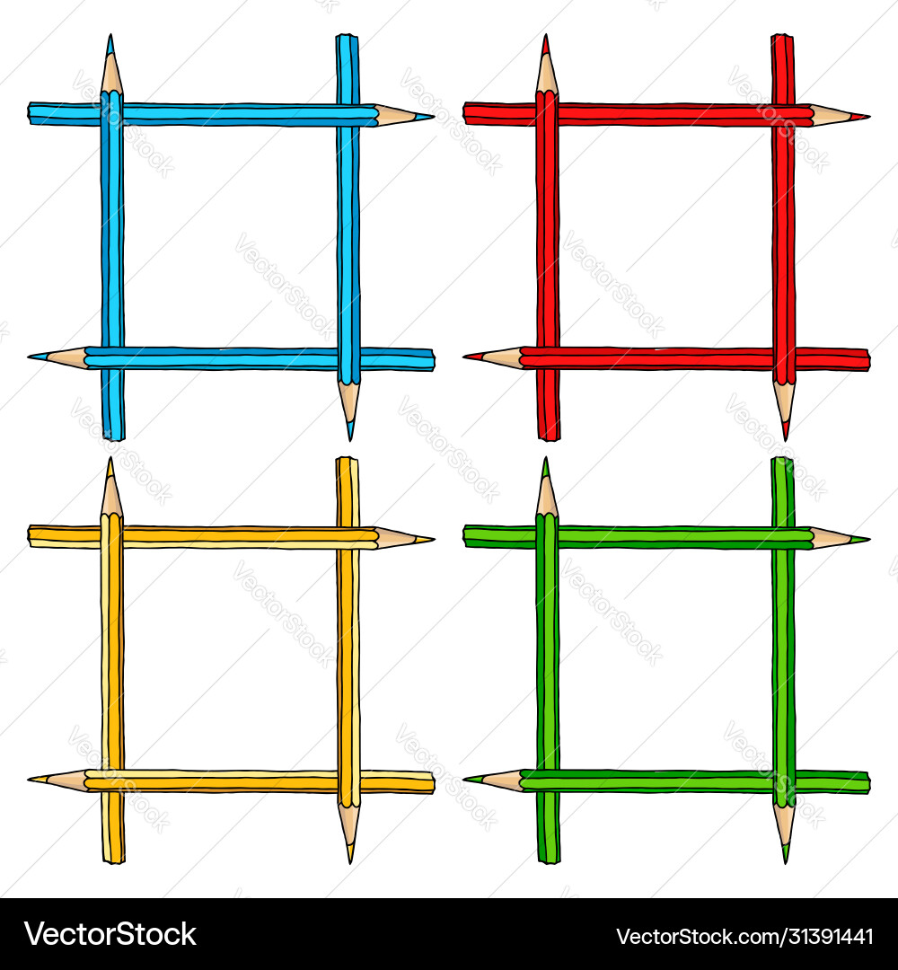 Blank color square pencils frames set Royalty Free Vector