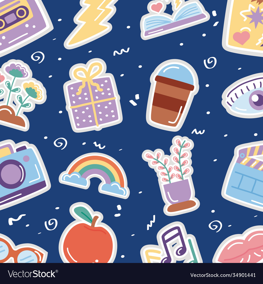 Bundle stickers set icons pattern Royalty Free Vector Image