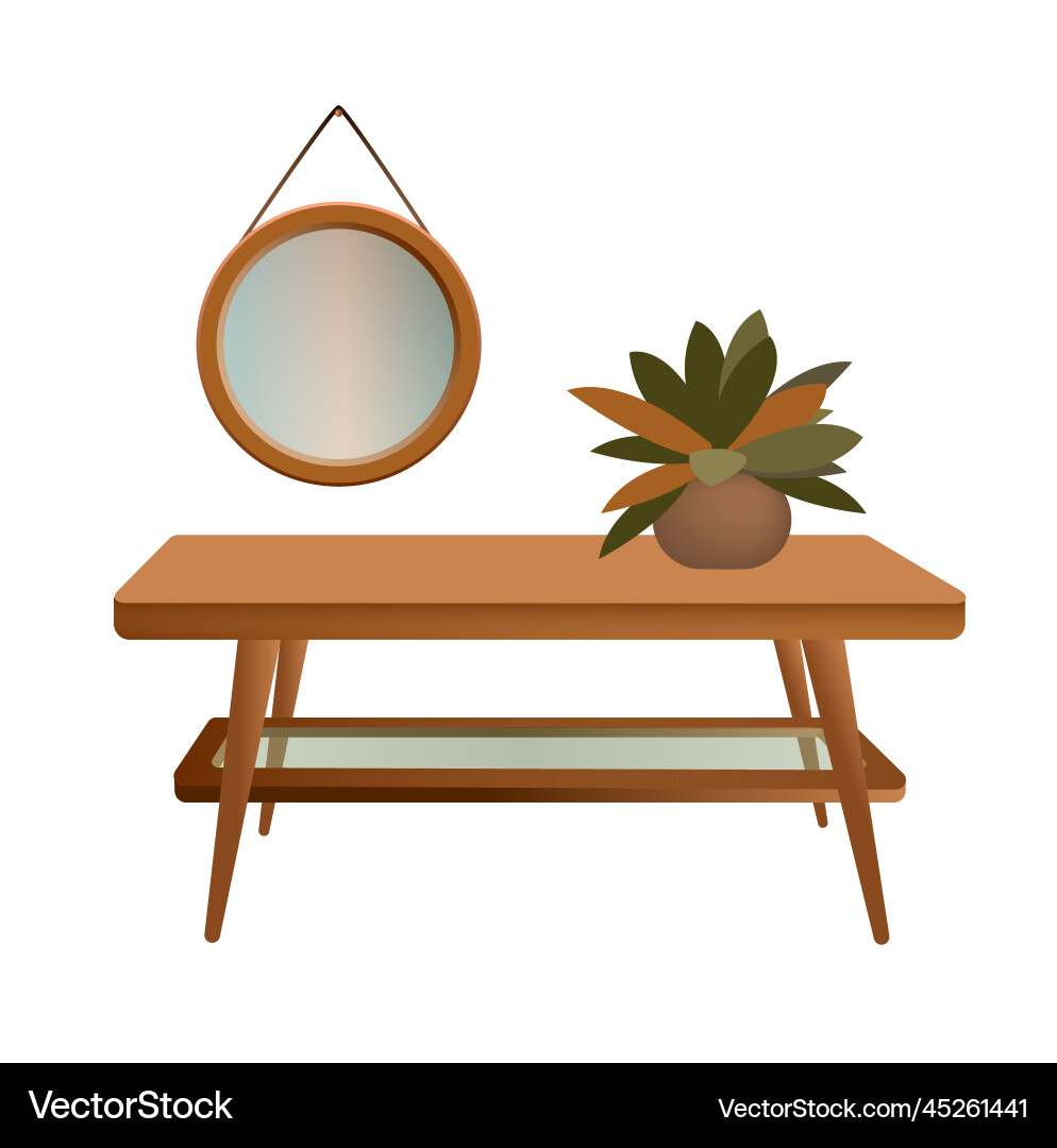 Coffee table with a house flower and a mirror Vector Image