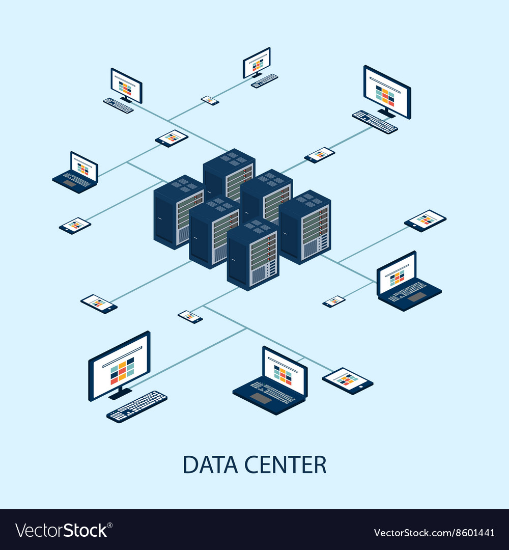 Data isometric set with data center and network Vector Image Data isometric set with data center and network Vector Image