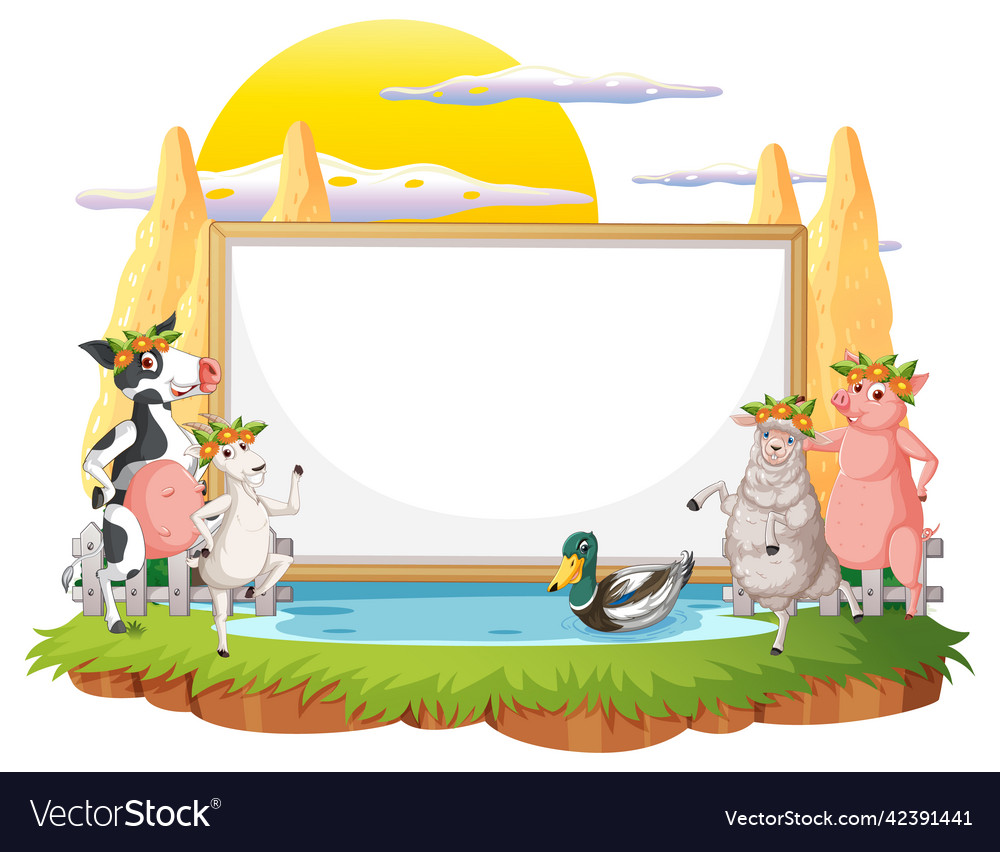 Empty banner template with farm animals Royalty Free Vector