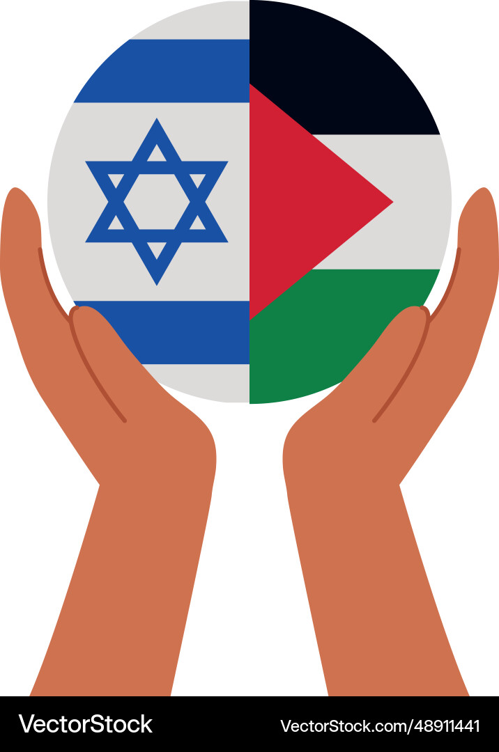Israel and palestine flags with hands protecting Vector Image
