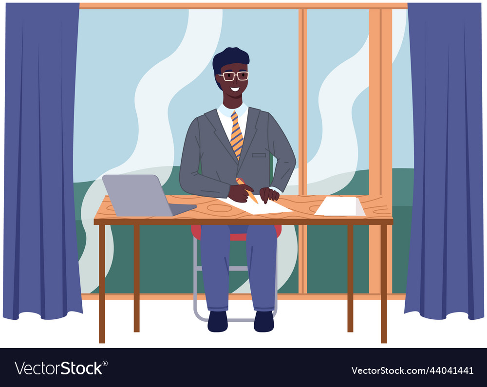 Man working at office with computer workplace Vector Image
