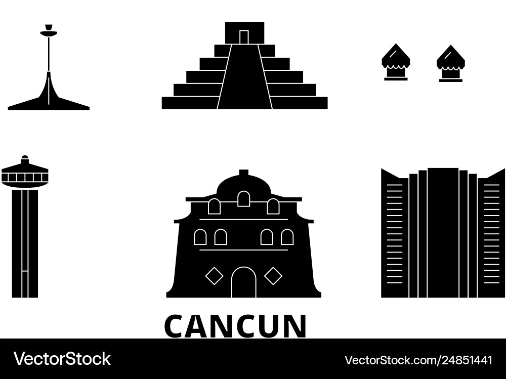 Mexico cancun flat travel skyline set Royalty Free Vector