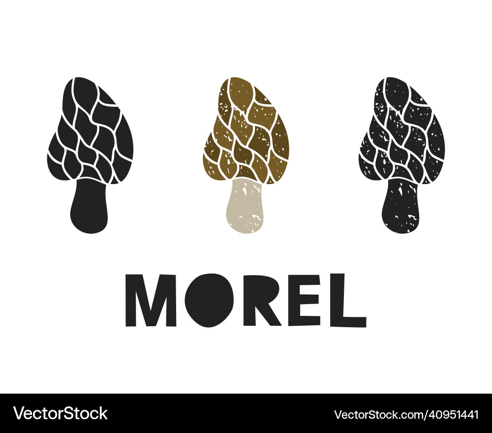 Morel mushroom silhouette icons set Royalty Free Vector