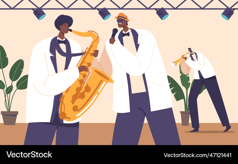 Musicians and singer characters perform jazz live Vector Image