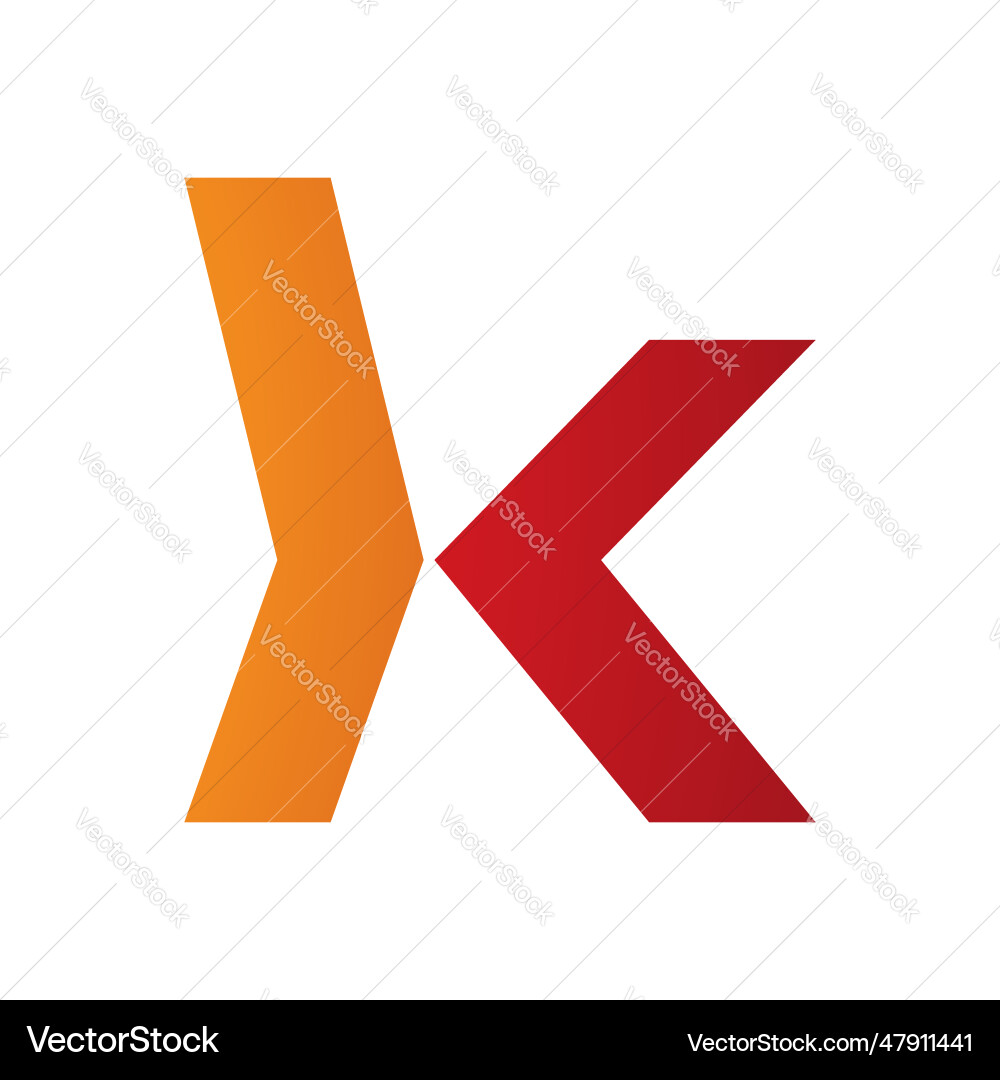 Orange and red lowercase arrow shaped letter k Vector Image