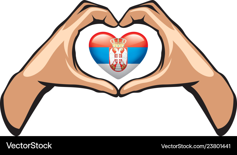 Serbia flag and hand on white background Vector Image