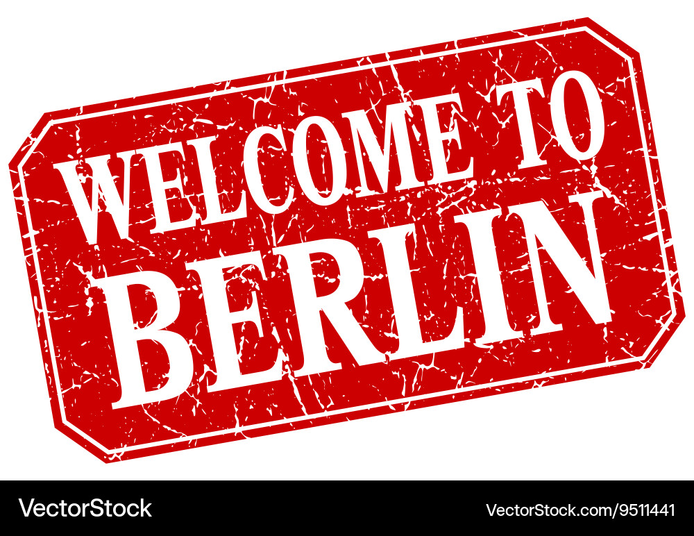 Welcome to berlin red square grunge stamp Vector Image