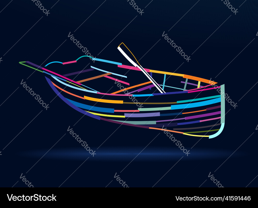 Abstract wooden boat with oars from multicolored Vector Image
