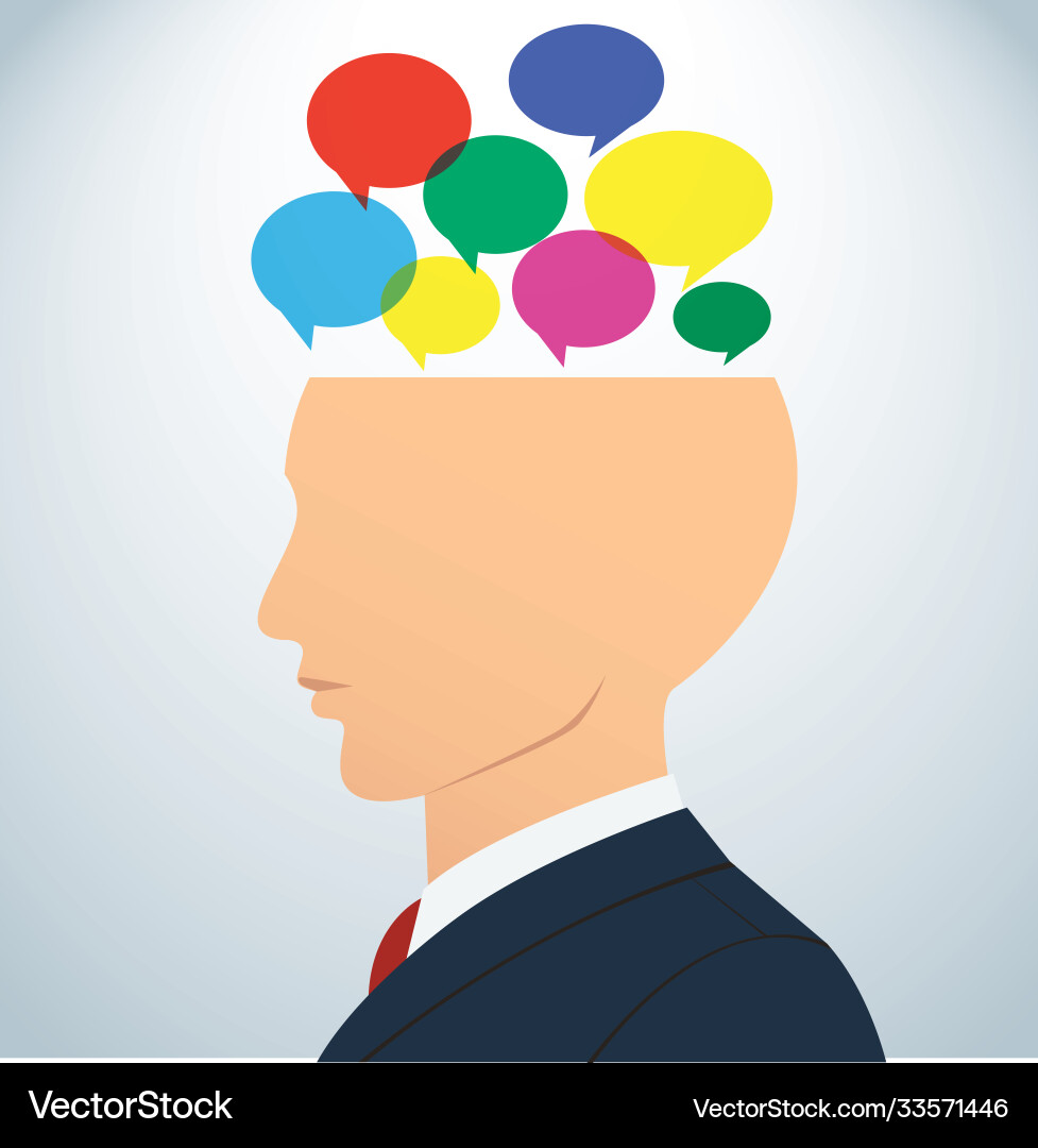 Businessman head with colorful chat box Royalty Free Vector
