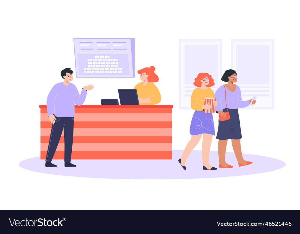 Cinema cashier selling tickets flat Royalty Free Vector