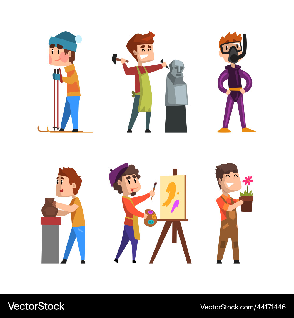 Creative job profession or hobby set skier Vector Image