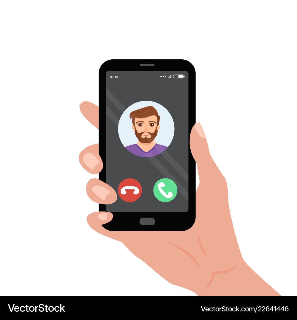 Hand holding smartphone with incoming call Vector Image