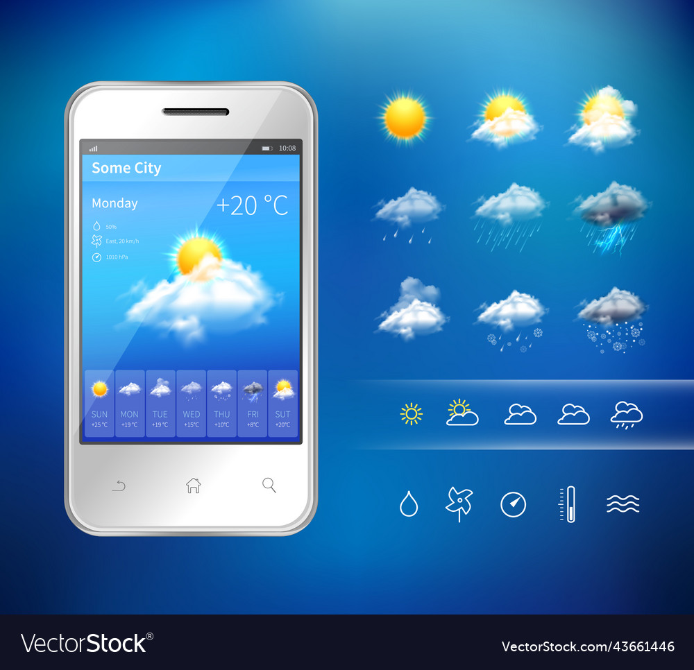 Mobile weather application Royalty Free Vector Image