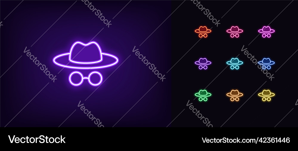 Outline neon incognito man icon glowing Royalty Free Vector