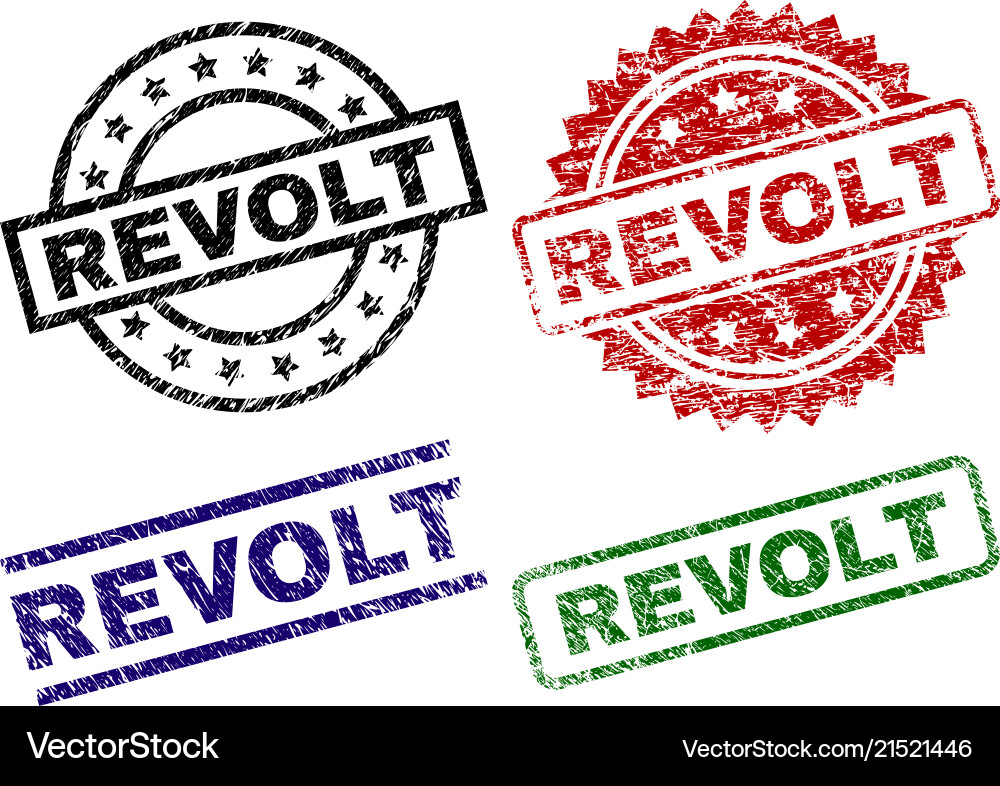 Scratched textured revolt seal stamps Royalty Free Vector