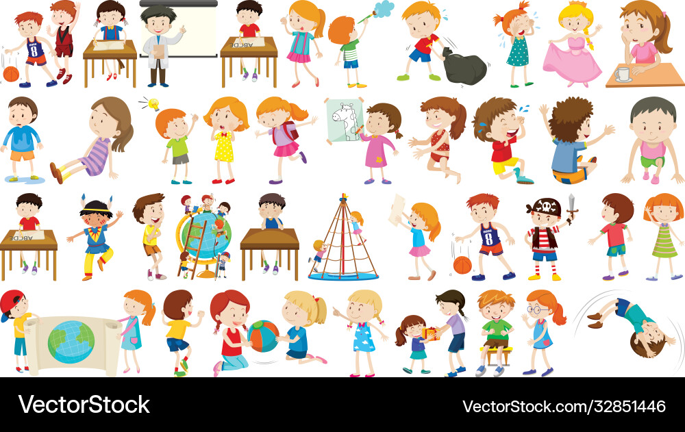 Set cute kids cartoon character Royalty Free Vector Image