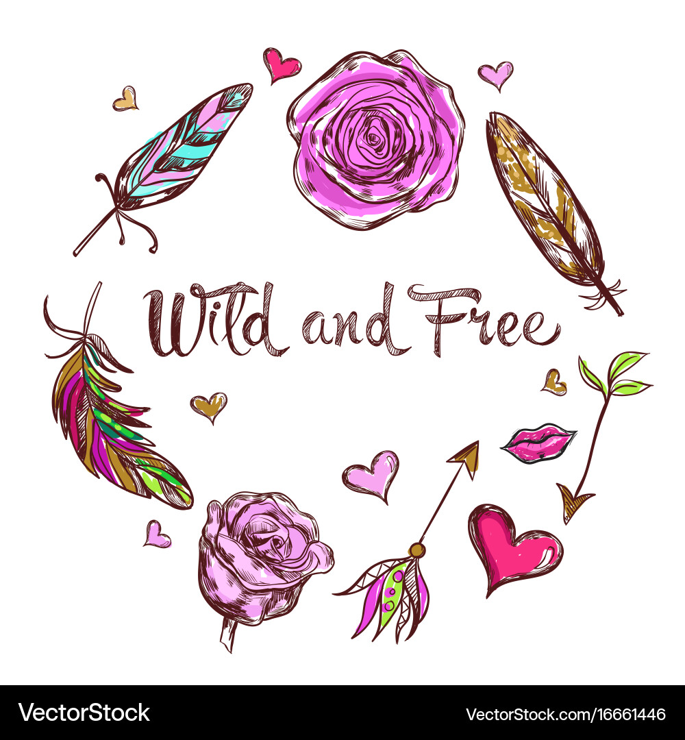 Sketch hipster boho fashion composition Royalty Free Vector