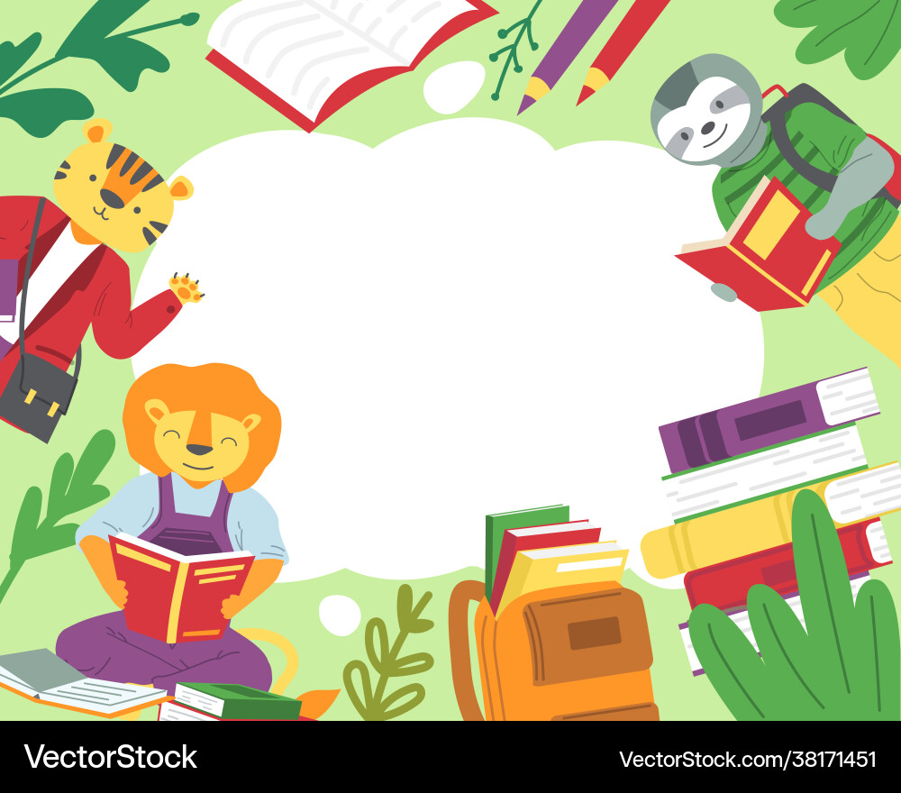 Animals read books background cartoon sloth Vector Image
