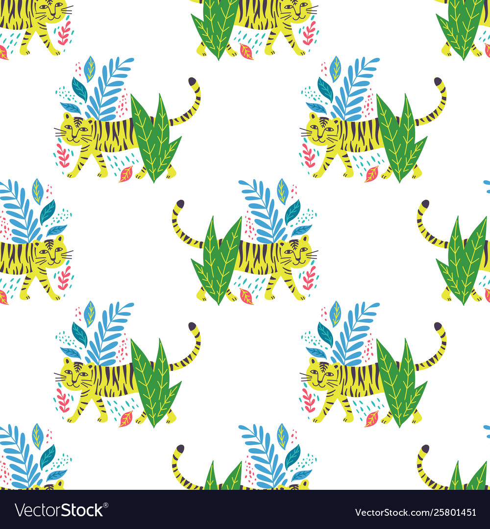 Childish tiger seamless pattern Royalty Free Vector Image