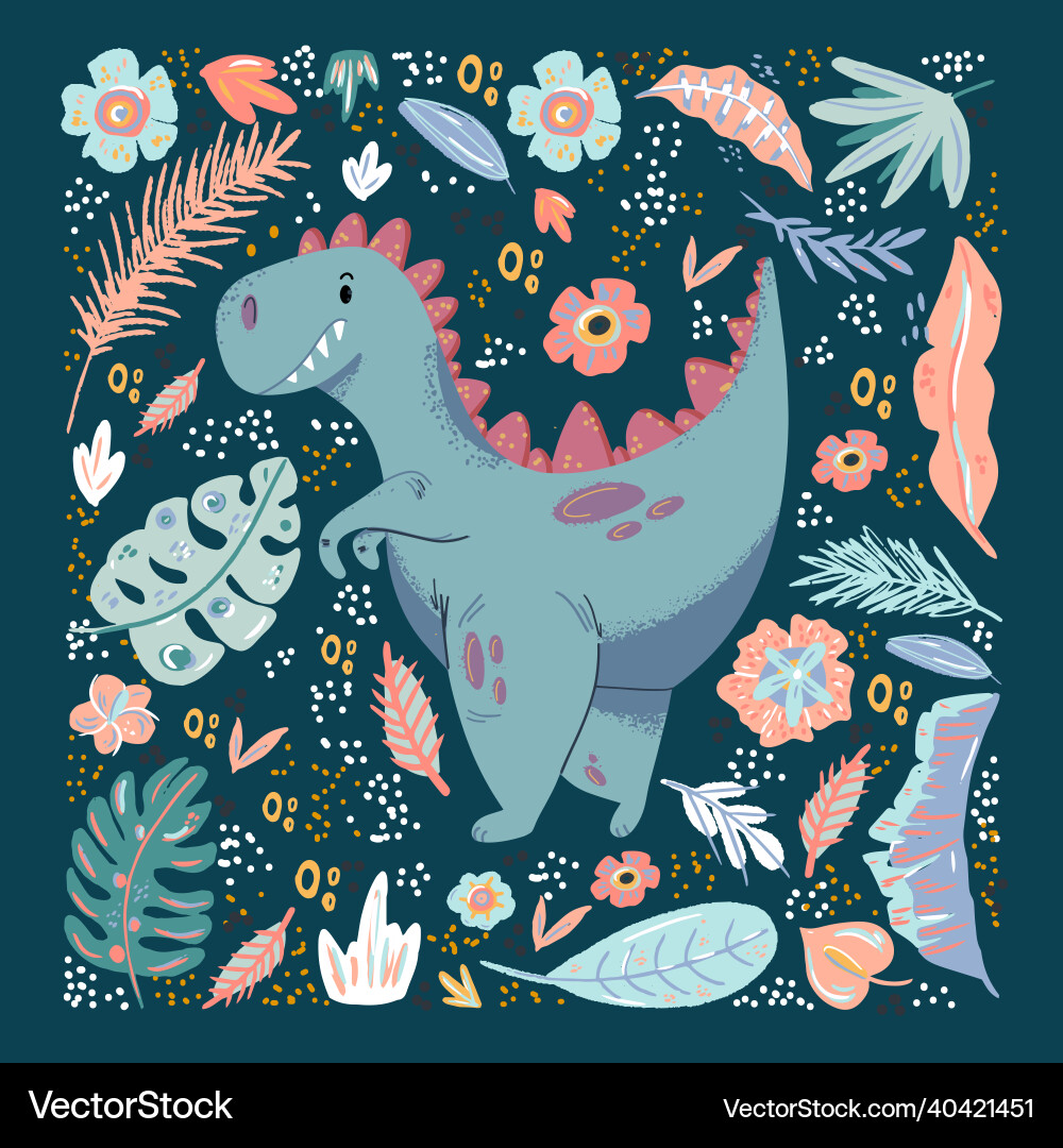 Cute cartoon little dinosaur Royalty Free Vector Image