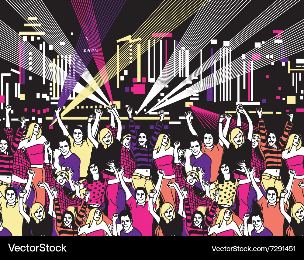 Disco open air party crowd young people dance Vector Image