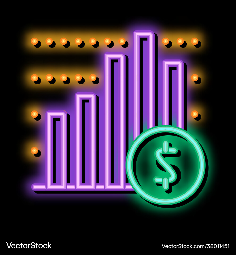 Financial graph chart and coin dollar neon glow Vector Image