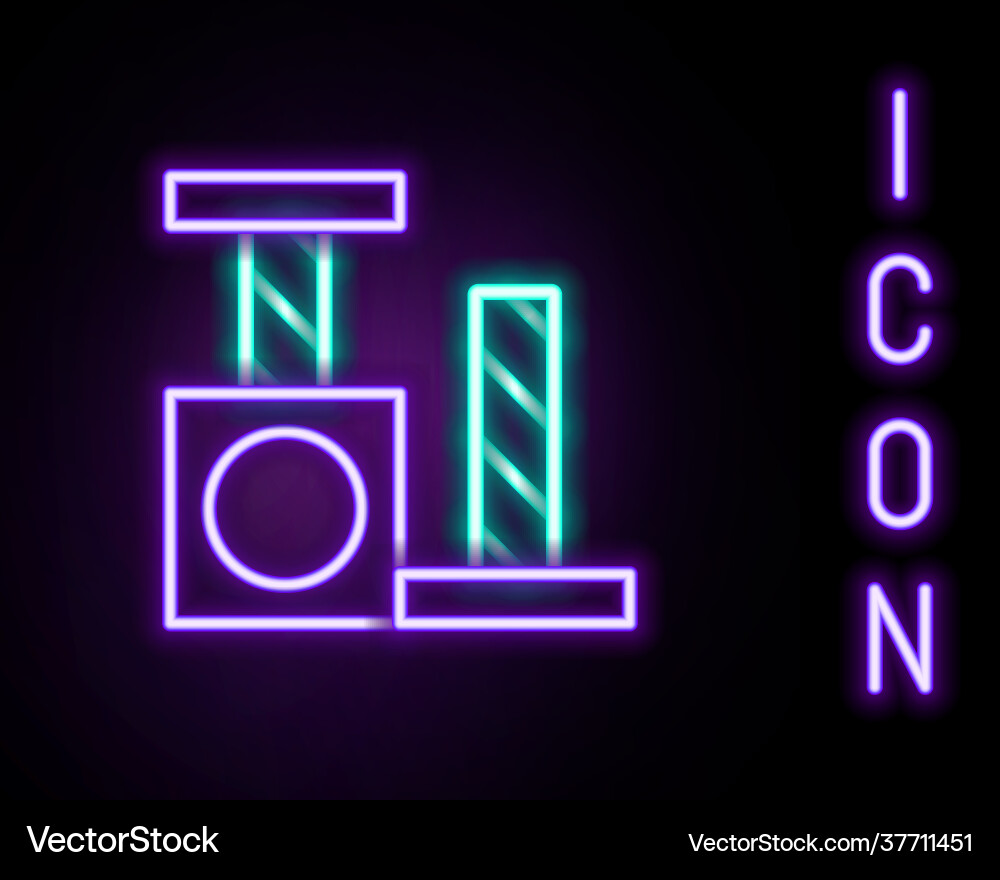 Glowing neon line cat scratching post with toy Vector Image