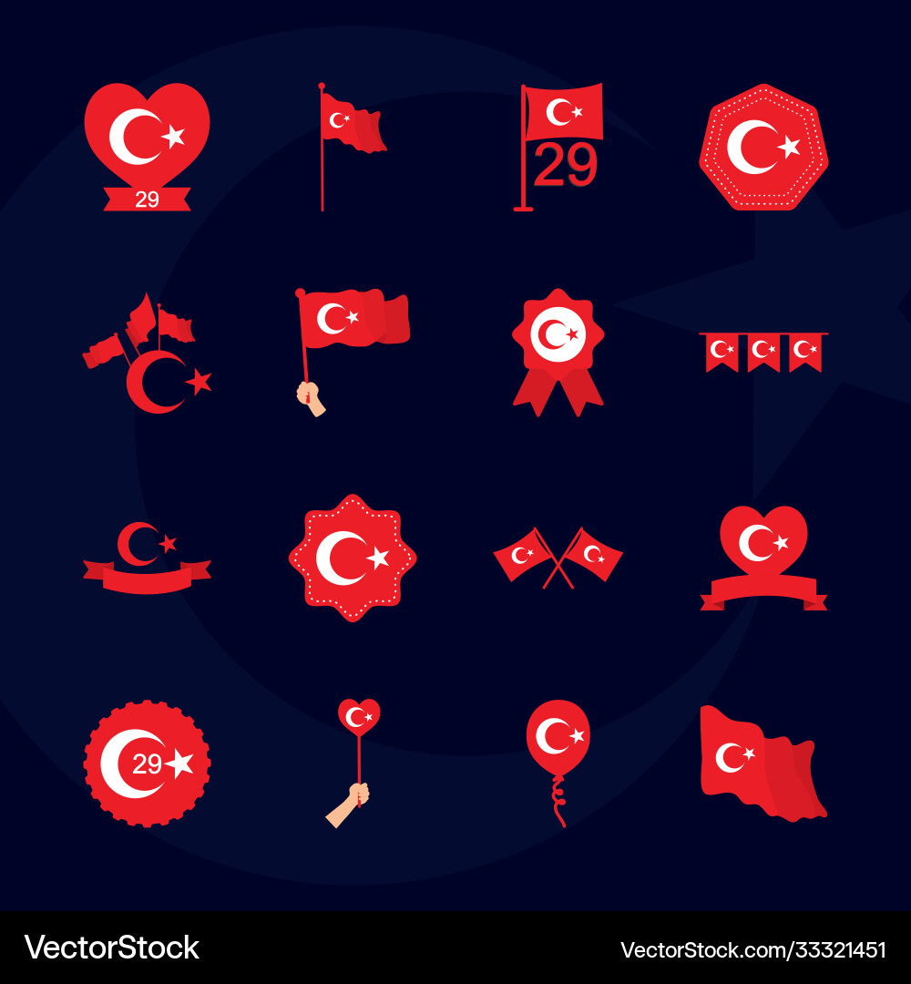 Icon set turkey republic and flags flat Royalty Free Vector