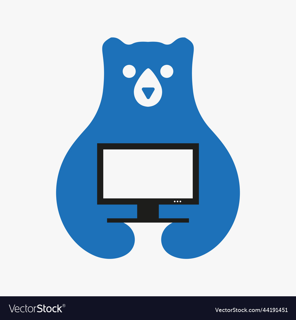 Initial Bear Monitor Logo Negative Space Template Vector Image