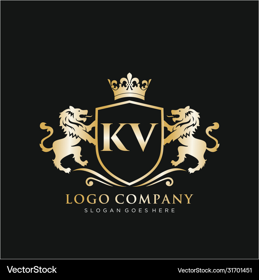 Kv letter initial with lion royal logo template Vector Image