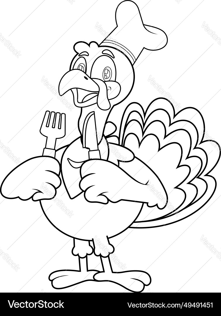 Outlined happy turkey cartoon character Royalty Free Vector