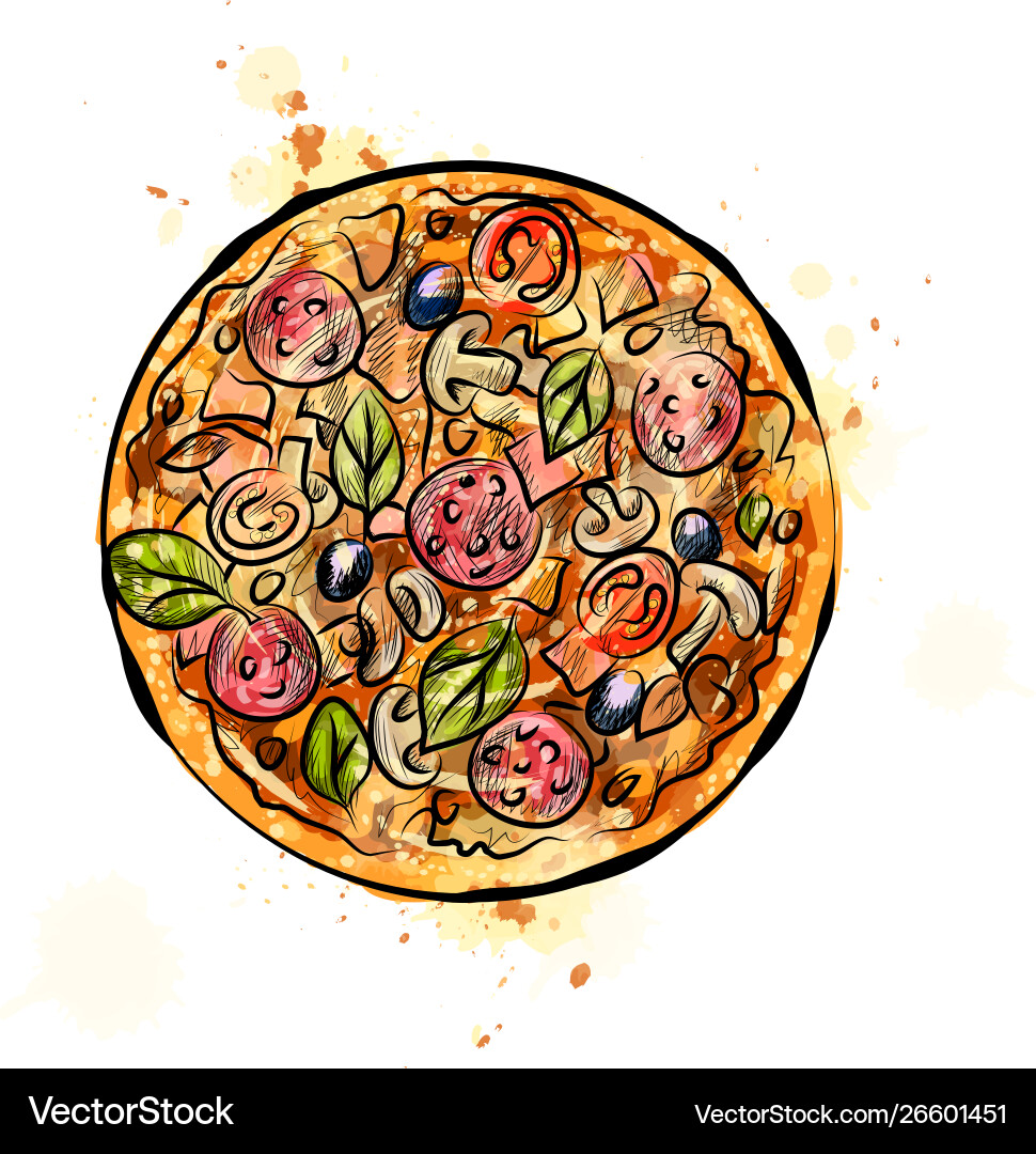 Pizza from a splash watercolor hand drawn Vector Image