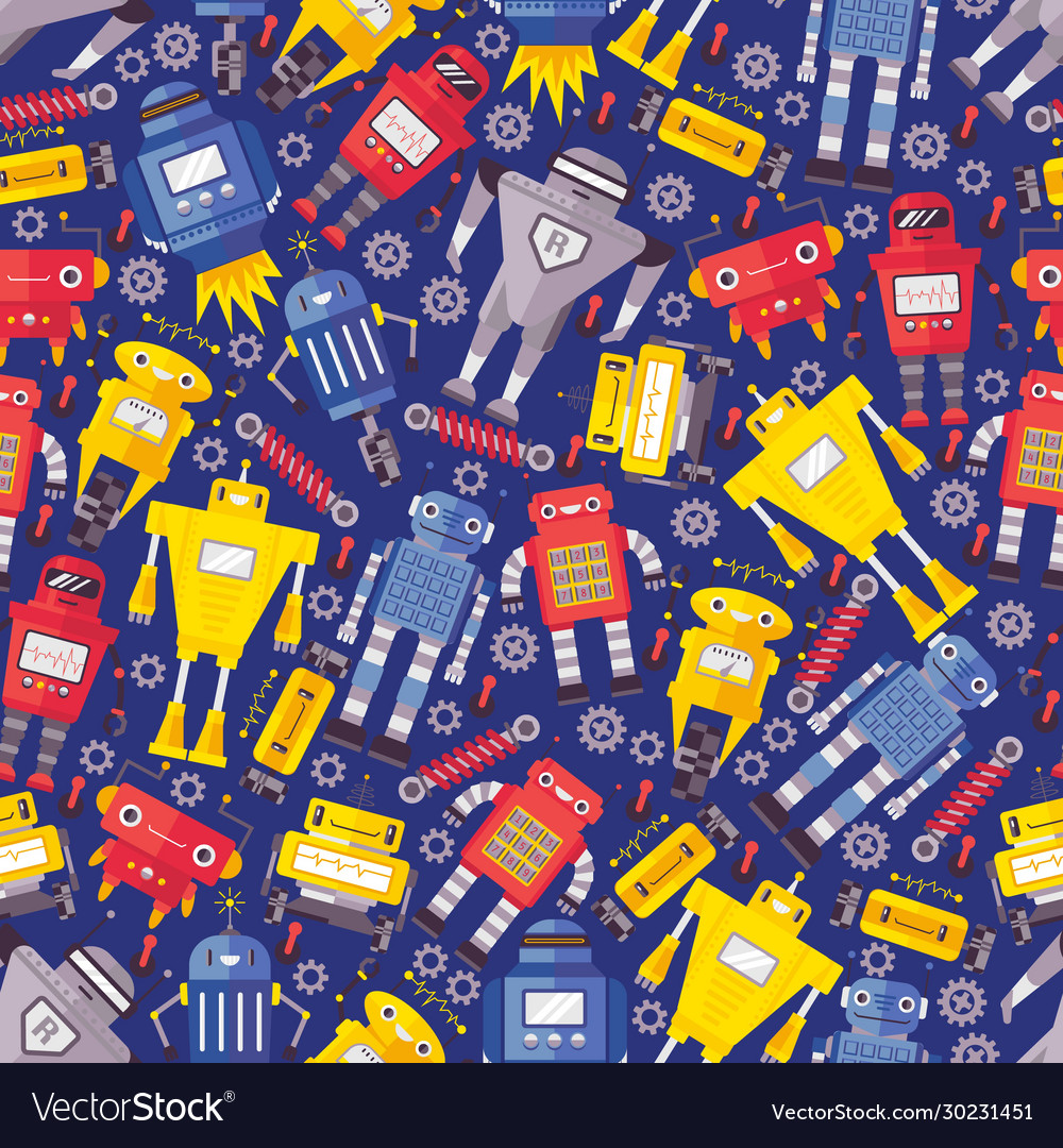 Robot and cyborg character seamless pattern Vector Image