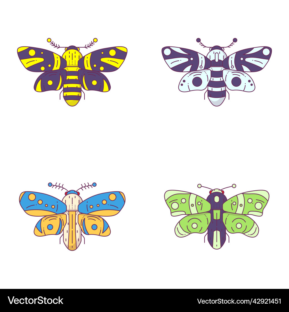Set of line style moths Royalty Free Vector Image