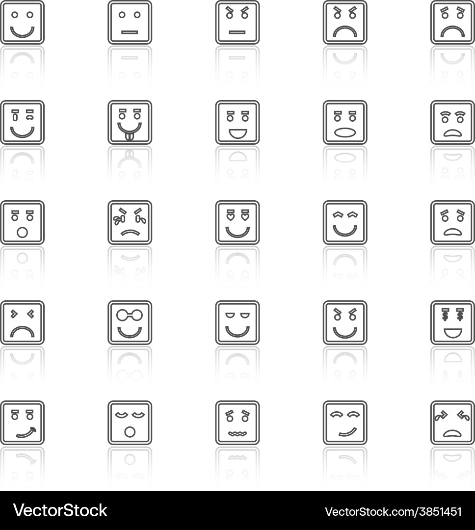 Square face line icons with reflect on white Vector Image